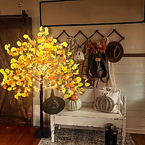 Ruidazon 4 FT Prelit Fall Lighted Ginkgo Tree with 140 LEDs Timer Fall Tree with Lights & 8 Flashing Modes Autumn Decoration for Home Wedding Indoor Outdoor Thanksgiving Halloween Christmas Decor