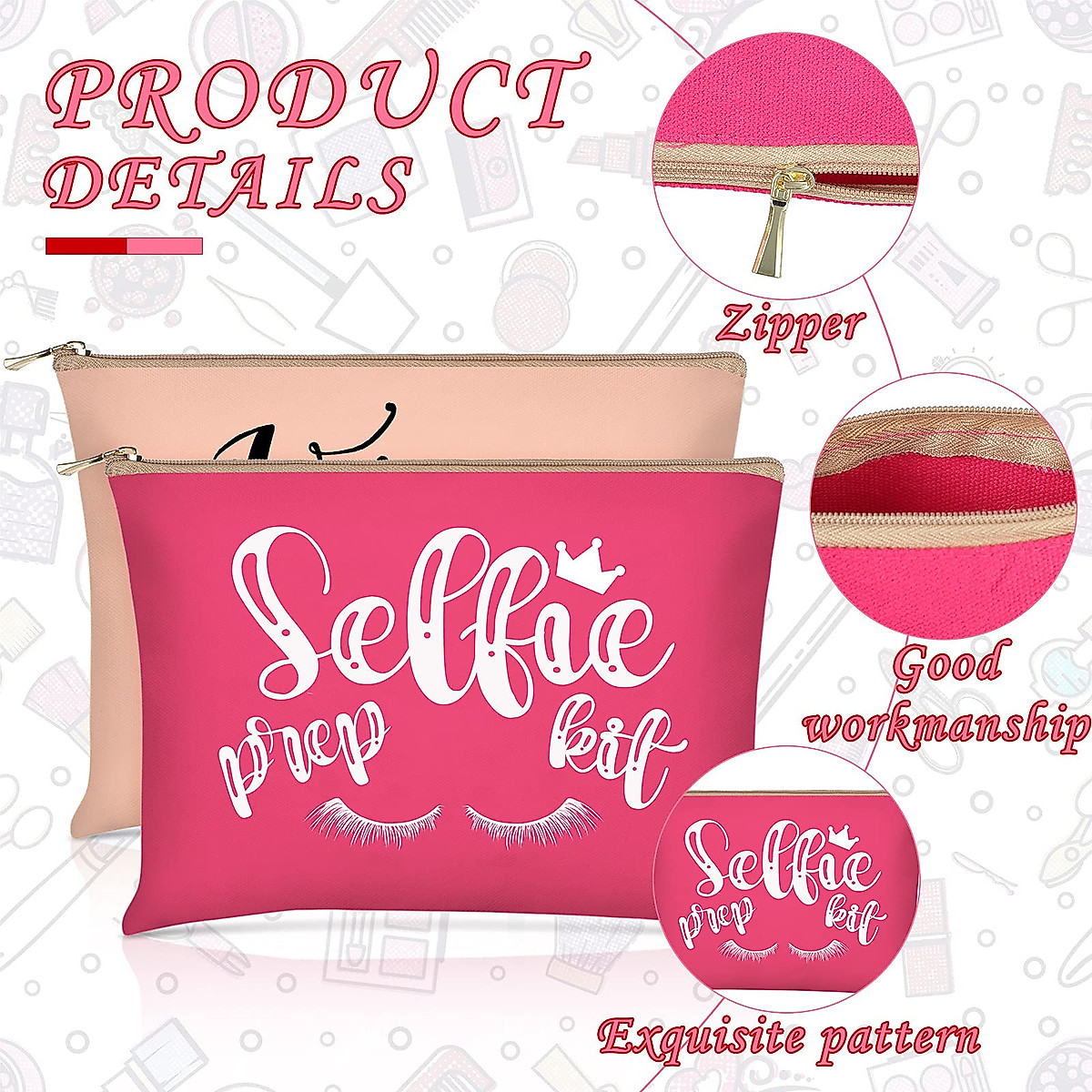 Xuniea 6 Pcs Funny Canvas Cosmetic Bag Makeup Cosmetic Pouch Letter Makeup Bag Multi Color Canvas Toiletry Bag Portable Cute Makeup Pouch for Women birthday Holiday Vacations Friends