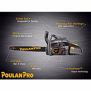 Poulan Pro PR4218, 18 in. 42cc 2-Cycle Gas Chainsaw, Case Included