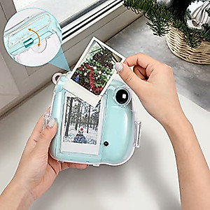Fintie Protective Clear Case for Fujifilm Instax Mini 7+ Instant Film Camera - Crystal Hard Shell Cover with Removable Rainbow Shoulder Strap