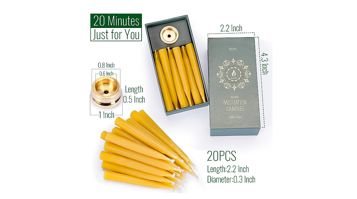 20-Minute Pure Beeswax Candles Set with Holders