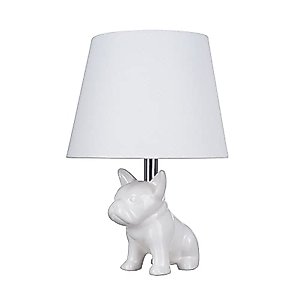 Catalina Lighting Whimsical Ceramic French Bulldog Table Lamp, 15.5", White