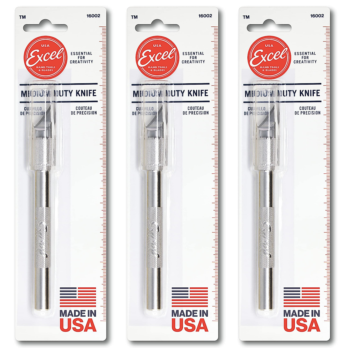 Excel Blades K2 Medium Duty Aluminum Hobby Knife with #24 Blade, Made in the USA, Precision Cutting Tool for Crafting with Cardstock, EVA Foam, Wood, Leather, Craft Knife Bulk Set of 3