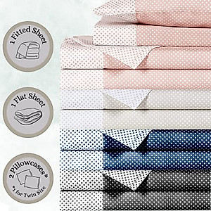 Anne Klein Westhill Dot, 100% Cotton Sateen Sheet Set, with Flat Sheet, Fitted Sheet, Pillowcases,Full, Black