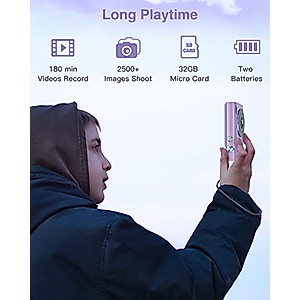 Digital Camera, Zostuic 2.7K Autofocus 48MP Kids Camera with 32 GB Card 16X Zoom Compact Portable Mini Toy Cameras Christmas Birthday Festival Gift for Kid Children Teens Girls Boys(Purple)