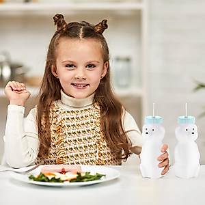 Uiifan 32 Pcs Honey Bear Straw Cup 8 oz Straw Cups Bottles Juice Bear Cup Bear Bottle Bear Sippy Cup with Straw Flexible Toddler Cups for Infant Feeding and Drinking Training (Blue)