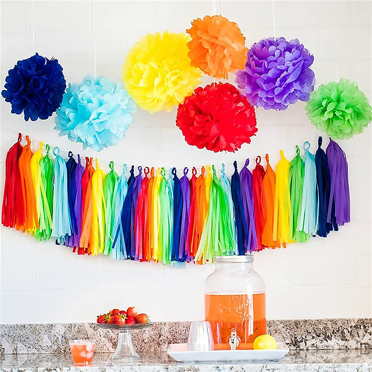 35Pcs Rainbow Tassel Garland Tissue Paper Tassel Banner Decoration for Wedding, Baby Shower,Birthday, Group Activities and Games