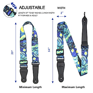 NeuSchwan Van Gogh Starry Night Guitar Strap, Includes 2 Silicone Strap Locks & Strap Button. Adjustable Guitar Straps for Electric/Acoustic Guitar/Bass