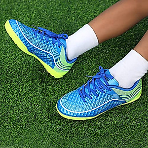 Hawkwell Kids Indoor Comfortable Soccer Shoes(Toddler/Little Kid/Big Kid), Blue PU, 2 M US