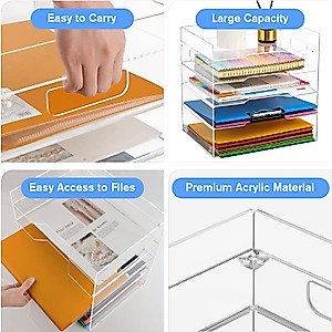 MaxGear 5-Tier Acrylic Paper Tray, Clear Desk Organizer, Stackable File Trays for Office, Acrylic Letter Tray, Paper Organizer for Desk, Office Accessories