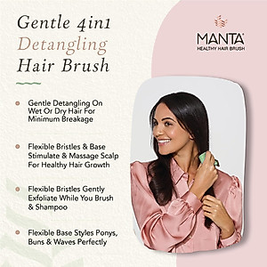 Manta Hair Hairbrush - Fully Flexible Hair Brush - Gentle Brush That Helps Prevent Hair Breakage - Scalp Care Massager and Detangler (Pink-Rose)