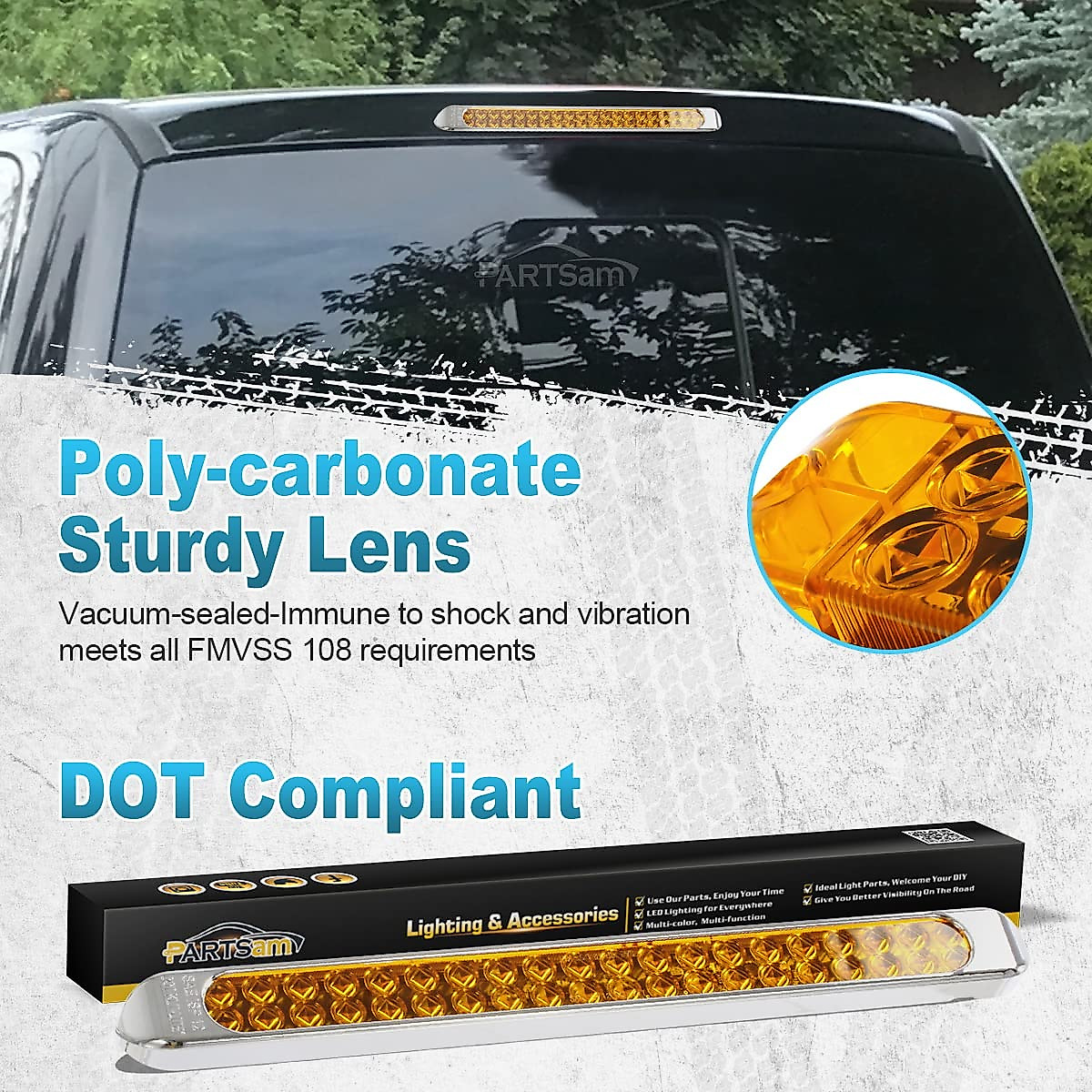 Partsam Submersible 17" Inch Thin Amber Led Turn Signal Light Bar 40 LED Sealed Utility Trailer Truck RV Led Marker Clearance Identification Light Bar w/Chrome Bezel DOT Compliant (Pack of 2)