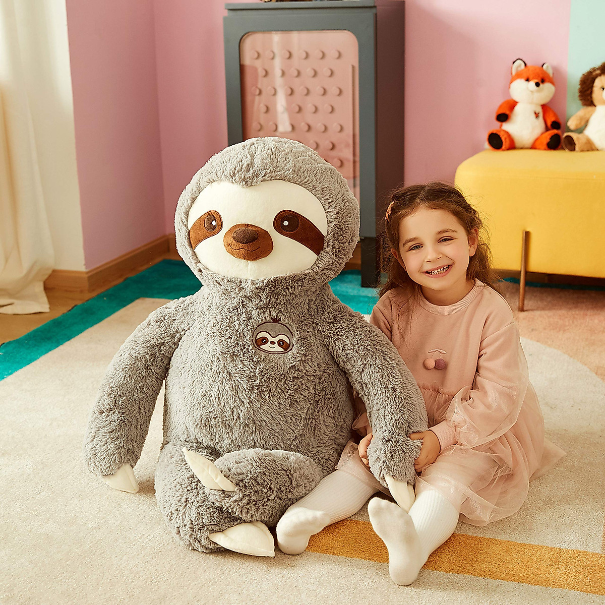 IKASA Large Sloth Stuffed Animal Plush Bradypode Toy for Children (Gray, 30 inches)