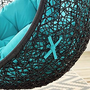 Modway EEI-739-TRQ-SET Encase Wicker Rattan Outdoor Patio Porch Lounge Egg, Swing Chair with Stand, Turquoise