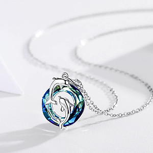 Dolphin Necklace 925 Sterling Silver Mothers Day Gifts For Women Necklace Chains (Blue Crystal Dolphin Necklace)