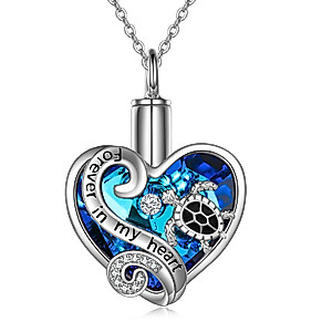 WINNICACA Cremation Jewelry for Ashes for Women Sterling Silver Sea Turtle Urn Necklace for Ashes with Heart Crystal Keepsake Memorial Urn Jewelry Turtle Jewelry for Human Ashes of Loved Ones