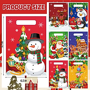 150 Pieces Christmas Bags Christmas Snacks Bags Xmas Plastic Party Favor Bags with Handles Christmas Gift Wrap Bags Goodie Bags for Christmas Holiday Goody Gift Party Decoration Supplies, 6 Styles