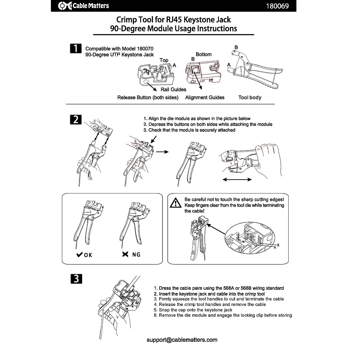 Cable Matters Crimp Tool for Cable Matters Cat 6 90-Degree RJ45 Slim-Profile Keystone Jacks with Model 180070 (Not compatible with Model 180005 Series Keystones)