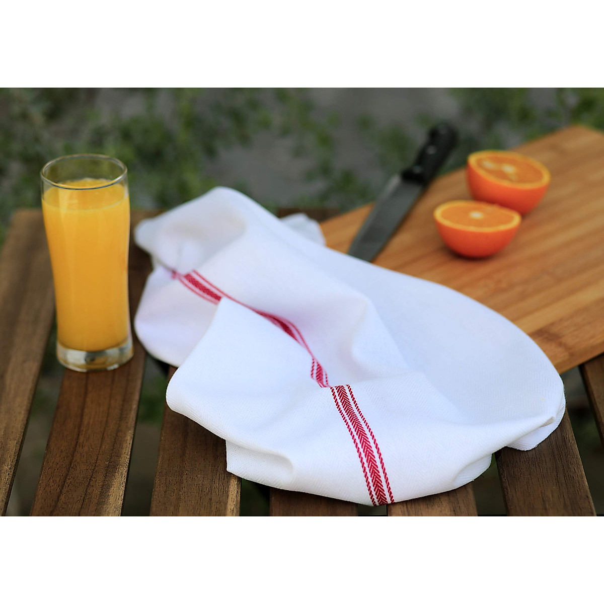 AMOUR INFINI Cotton Herringbone White Dish Towels Set of 12 - Highly Absorbent, Super Soft Tea Towel with Hanging Loops - Extra Large Quick Dry Bar Towel (16x28 Inch - Red)