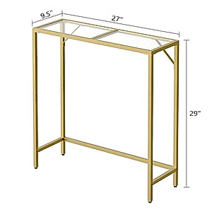 MAHANCRIS Slim Console Table, 27" Narrow Behind Sofa Table, Tempered Glass Entryway Table with Metal Frame, Adjustable Feet, Industrial Style, for Entrance, Living Room, Hallway, Glod CTJ68B01