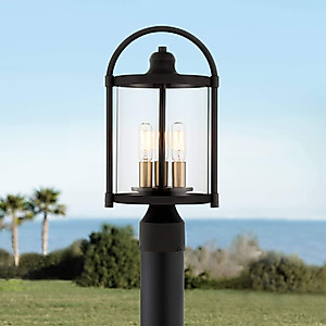 Avani Modern Contemporary Outdoor Post Light Fixture Black Warm Brass Metal 15 3/4" Clear Glass for Exterior House Porch Patio Outside Deck Garage Yard Garden Driveway Home Lawn - John Timberland