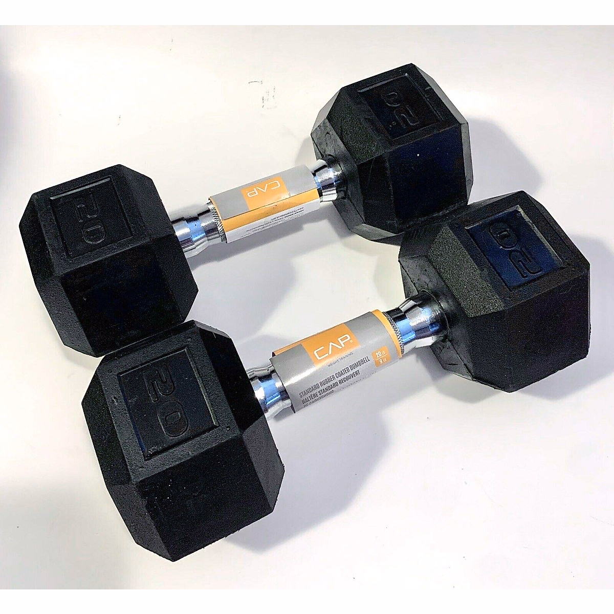 CAP Barbell Hex Rubber Dumbbell with Metal Handles, Heavy Dumbbells Choose Weight (5lb, 8lb, 10lb, 12lb, 15lb, 20 Lb, 25lb, 30lb, 35lb, 40lb, 45lb, 50lb, 55lb, 105lb, 110lb, 115lb) (20lb x 2)