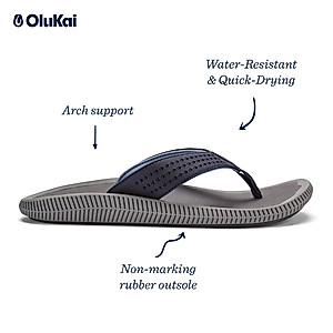 OluKai Ulele Men's Beach Sandals, Quick-Dry Flip-Flop Slides, Water Resistant Suede Lining & Wet Grip Soles, Soft Comfort Fit & Arch Support