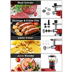 Stand Mixer, 6 IN 1 Multifunctional Electric Kitchen Mixer 660W 6 Speed with 7.4QT Stainless Steel Bowl, 1.5L Glass Jar, Meat Grinder, Dough Hook, Whisk, Beater, Sausage Kit, Food Mixer for Baking