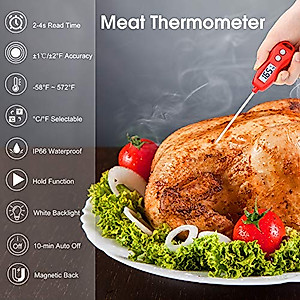 Digital Kitchen Food Meat Thermometer - AIMILAR AY6001-R1 Instant Read Cooking Meat Thermometers for Cooking and Grilling with Backlight Waterproof Magnetic for Grill Oven BBQ Smoker Turkey Water
