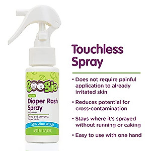 Baby Diaper Rash Cream Spray by Boogie Bottoms, No-Rub Touch Free Application for Sensitive Skin, Over 200 Sprays per Bottle, 1.7 oz, Pack of 3
