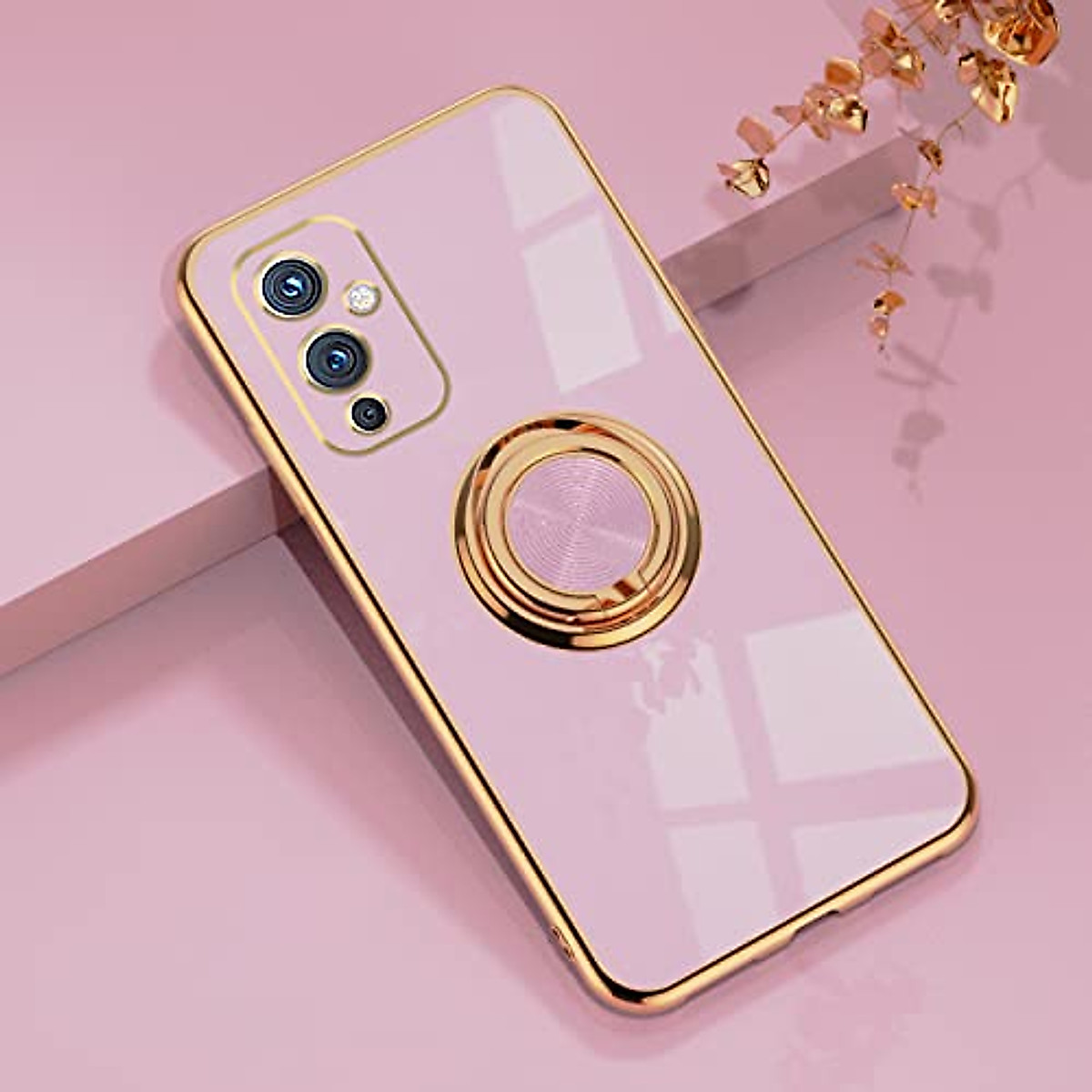 Jancyu Compatible with Oneplus 9Case（Not for Oneplus 9 Pro）, Phone Case for Oneplus 9 with Ring Holder, 360 Degrees Protective Silicone Magnetic Car Holder (Purple)