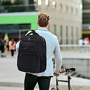 KROSER Travel Laptop Backpack 17 Inch Large Computer Backpack Water-Repellent Daypack with USB Charging Port RFID Pockets for Work/Business/College/Men/Women(Quilted)