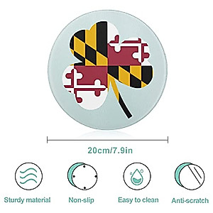 Maryland Flag Shamrock Glass Cutting Board Round Kitchen Decorative Chopping Blocks Mats Food Tray for Men Women