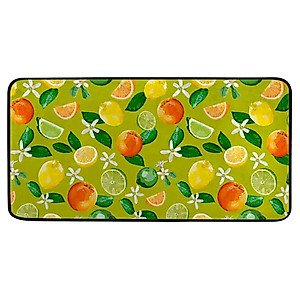 Lemons and Citrus Fruits Pattern Indoor Kitchen Mat Door Mats Welcome Mats for Front Door Non Slip Rug Pads Washable Rugs 39" X 20"
