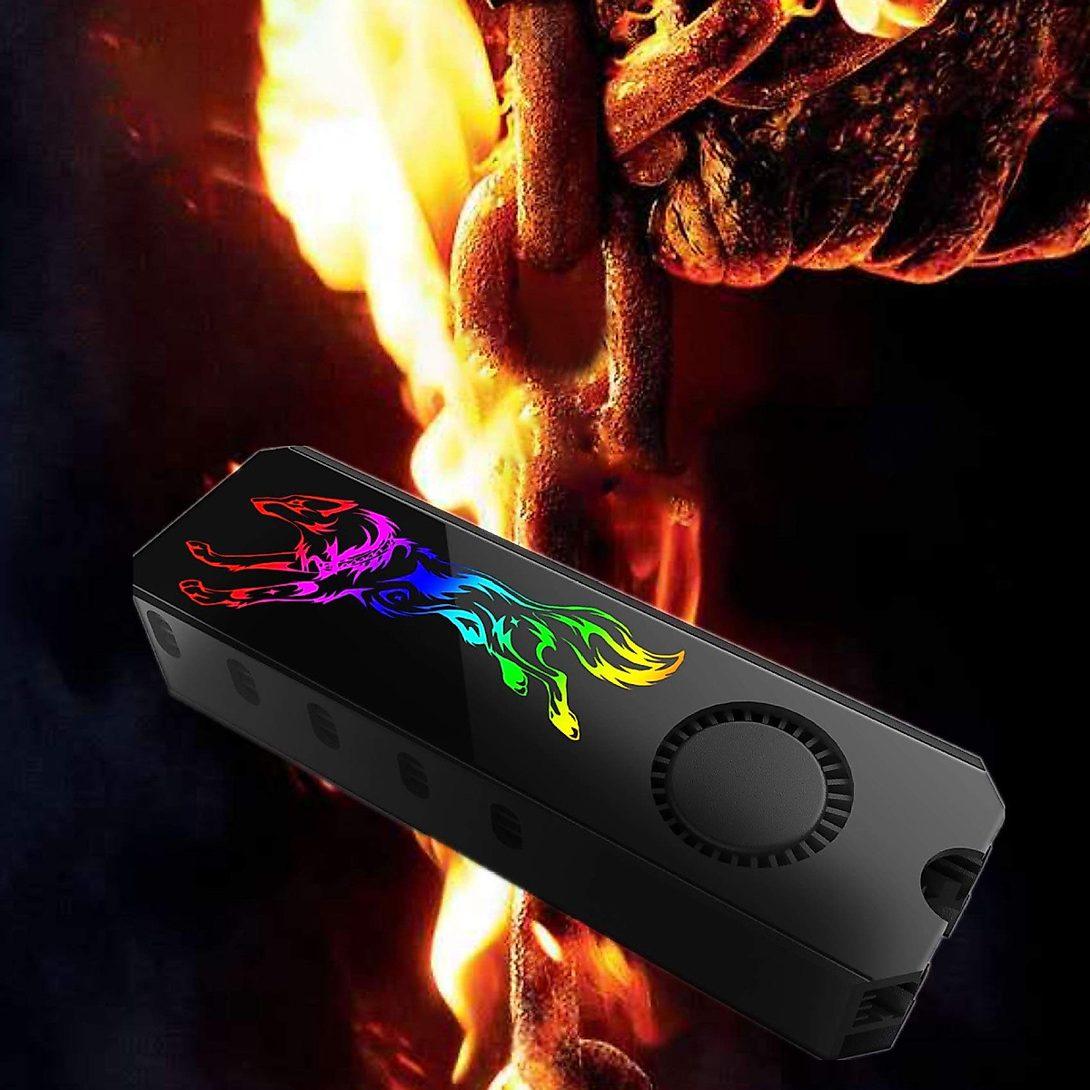 Hopbucan M2 SSD Heatsink Cooler Vest 5V ARGB M.2 2280 Solid State Disk Hard Drive Radiator Cooling Fan Thermal Pad, Black, (500077432)