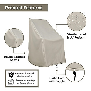 Shine Company Weatherproof Outdoor Rocking Chair Cover Set of 2, 100% Woven Polyester, Elastic Cord with Toggle, Gray, 2-Pack