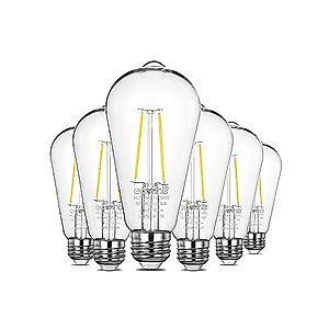 EDISHINE 6 Pack Dusk to Dawn Edison Light Bulbs Outdoor, 700LM 5000K Daylight LED Edison with 240° Beam Angle & E26 Base, 8W Equivalent 60W, Vintage Styled ST64 LED Filament Bulb, UL Listed