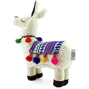 Decorae Plush Llama with Blanket and Pom-Poms, Stuffed Llama Shaped Decorative Pillow
