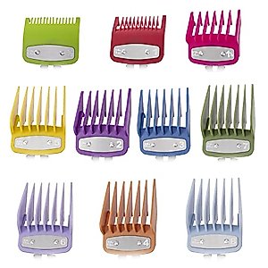 10 Pack Clipper Guards Cutting Guides Compatible with Wahl Clipper with Metal Clip/Color Coded-from 1/16 Inch to 1 Inch(1.5-25mm)，Fits All Full Size Compatible with Wahl Clippers