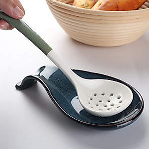 Ceramic Spoon Rest for Stove Top Spoon Holder for Kitchen Counter Utensil Holder for Ladle Tong Forks Coffee Spoon Rest (Blue)