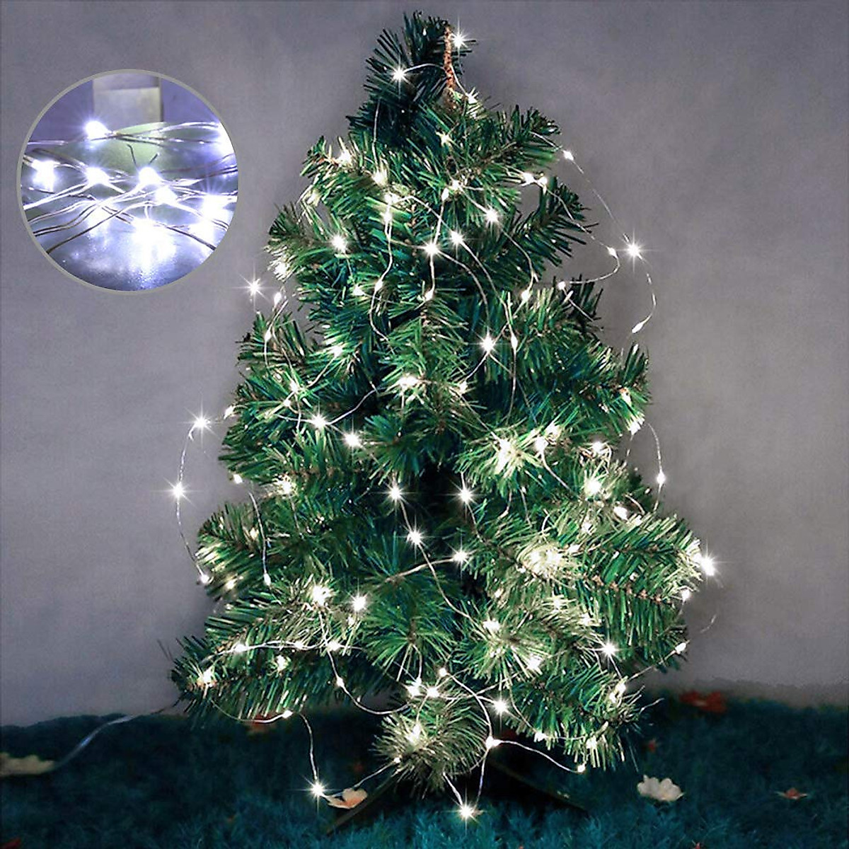 Solar String Lights, 2 Pack 100 LED Copper Wire Lights, Waterproof Fairy Decoration Starry String Lights - 8 Modes, Indoor/Outdoor for Gardens, Patios, Homes, Parties, Cool White 2 Pack