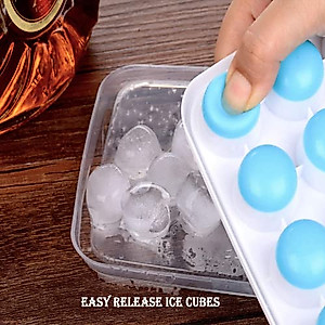 Ice Cube Trays Easy Release-Odor free,Spill Resistant Lid Included,2 Pack, Small Size, Stackable 42 Cubes,Silicone(Blue)