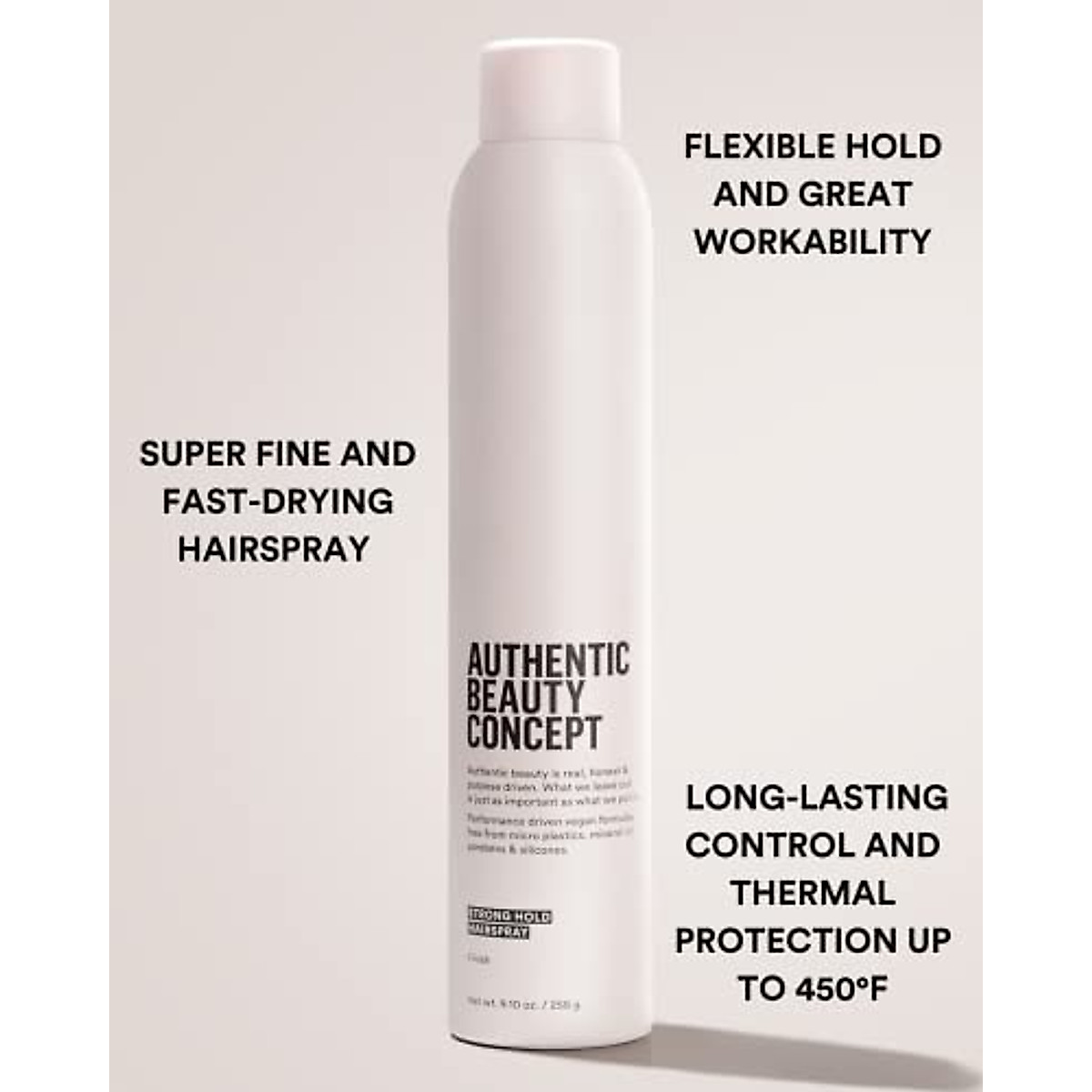 Authentic Beauty Concept Strong Hold Hairspray | Long-Lasting Control & Shiny Finish | Fast-Drying Formula | Heat Protection | All Hair Types | 9.10 oz.