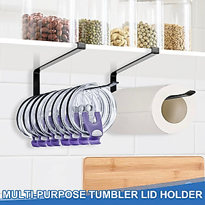 Xlajiao 2 Pack Tumbler Lid Organizer, Premium Tumbler Lid Storage Hook Up to 20 Lids, Space Saving Cup Lid Holders Under Cabinet Tumbler Lid Hook for Kitchen Organizer, No Adhesive No Drill (Black)