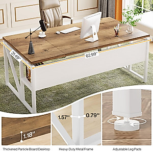 Tribesigns 63 inches Computer Desk with Bottom Storage Shelf Home Office Desk Writing Table for Workstation,Dark Walnut + Steel Leg， Cabinet not Included (Light Walnut, 63-inch-with Shelf)