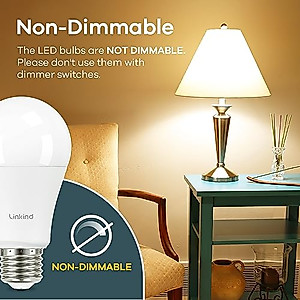 Linkind A19 LED Light Bulb, 100W Equivalent Light Bulbs, 14W 2700K Soft White, 1600 Lumens Non-Dimmable LED Bulb, E26 Standard Base Bulbs for Home Kitchen Bedroom Living Room, UL Listed, 4-Pack