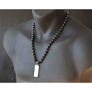 ElisaJewelryArt - Natural Raw Selenite Pendant Natural Black Onyx Beaded Necklace Genuine Gemstone Angel Stone Clasp Closure Hematite Necklace Unisex Necklace (22, Raw Selenite)