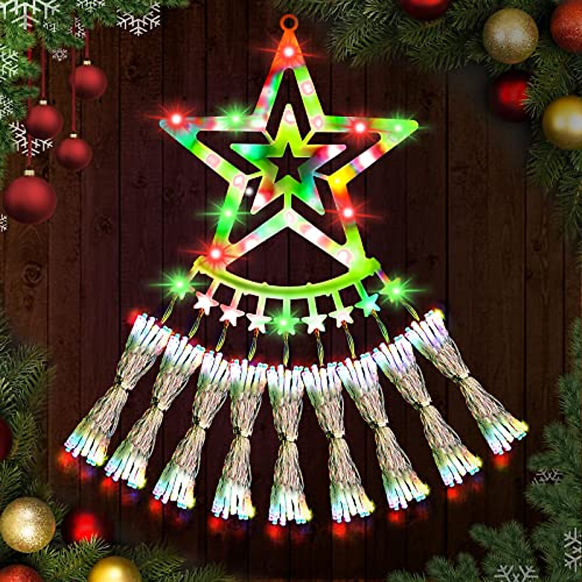 350 LED Christmas Decorations Star Light Outdoor Waterfall Lights Christmas Tree Lights Easy Installation Waterproof Christmas Lights for Yard Wedding Party Home Garden Indoor Outdoor (red Green)