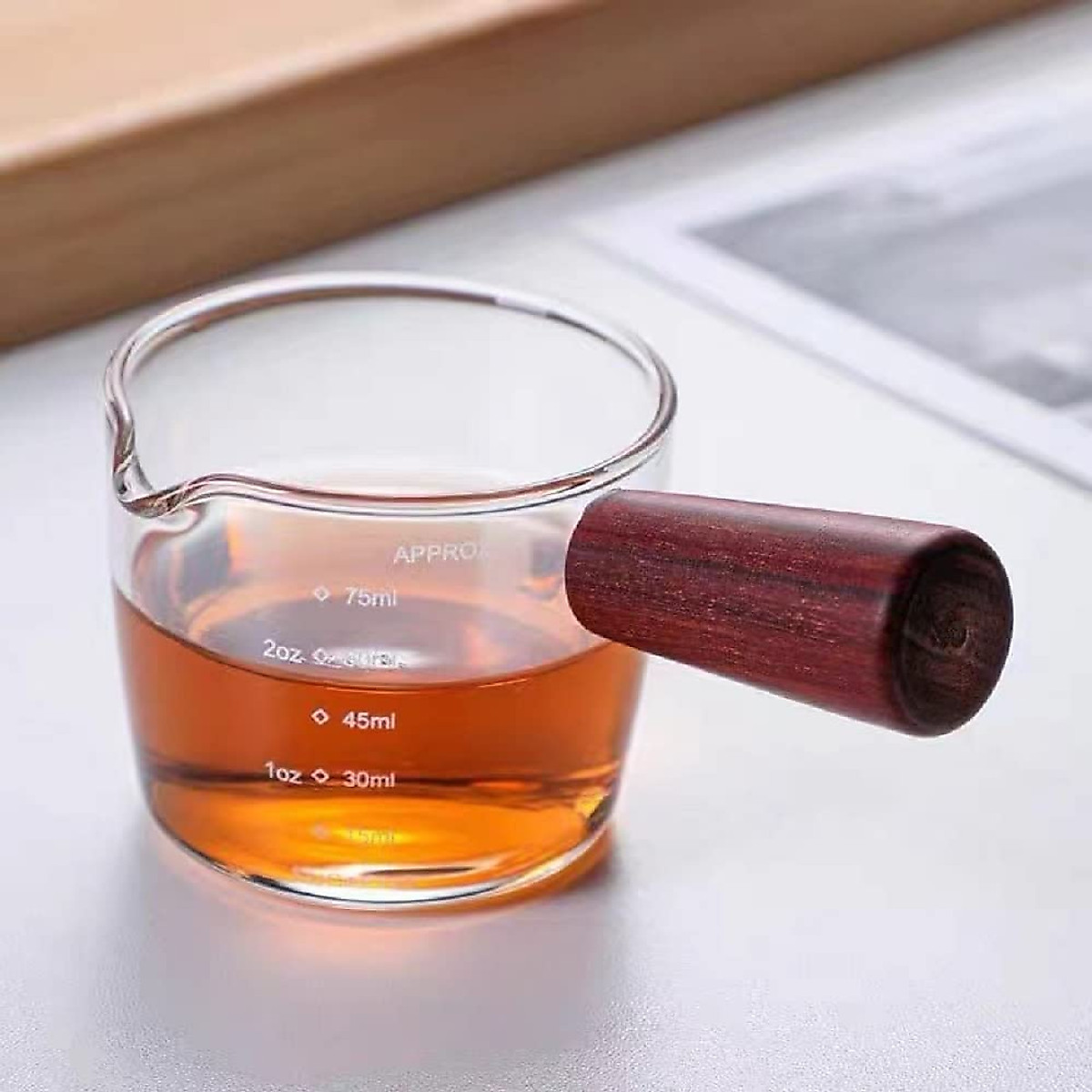 SunShade 2PCS Glass liquid measuring cup for Milk/coffee Cup, Espresso Shot Glass with Pouring Handle & Capacity tick mark , Clear Glass Cup, Liquor Glass Cups, Glass Round Beaker (75ml Glass)