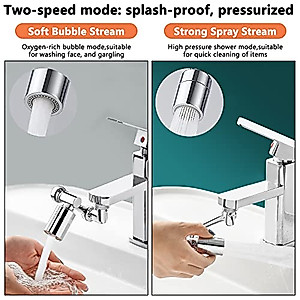 Faucet Extender Aerator Universal 1080 Rotation Faucet Sink Sprayer Attachment Swivel Robotic Arm Faucet Adapter for Kitchen Bathroom Laundry, 2 Water Outlet Modes